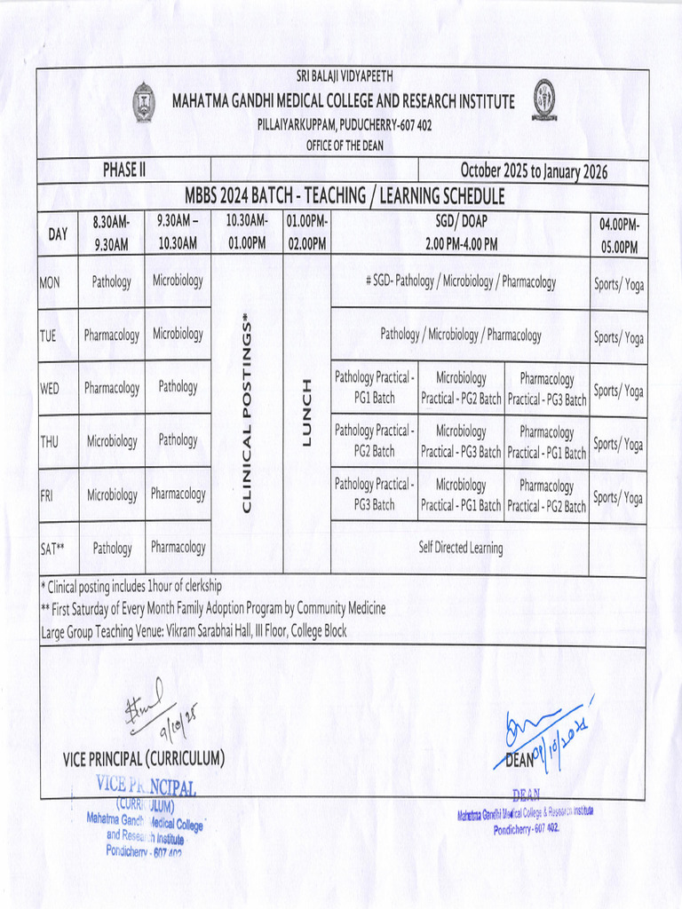 MBBS 2024 Batch Phase II Schedule | PDF