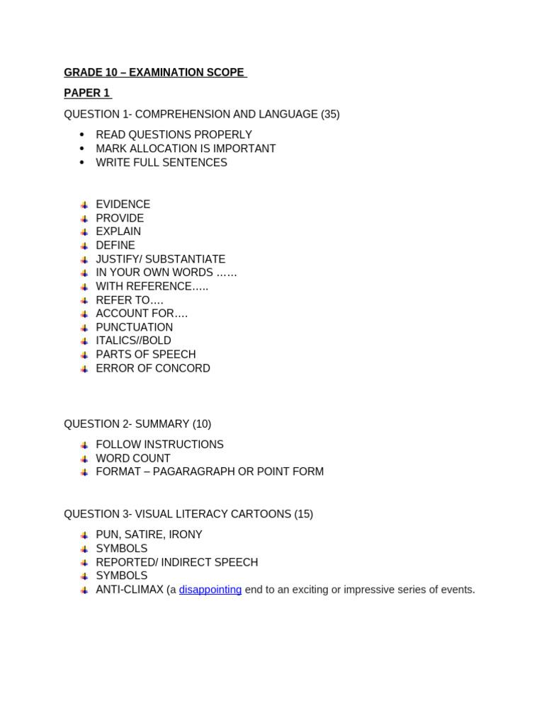 Grade 10 Exam Scope Overview | PDF | Funeral | Question