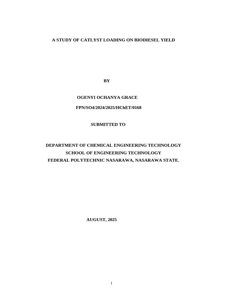 Grace_catalyst loading_2024_25_095417 (1) | PDF | Biodiesel | Catalysis