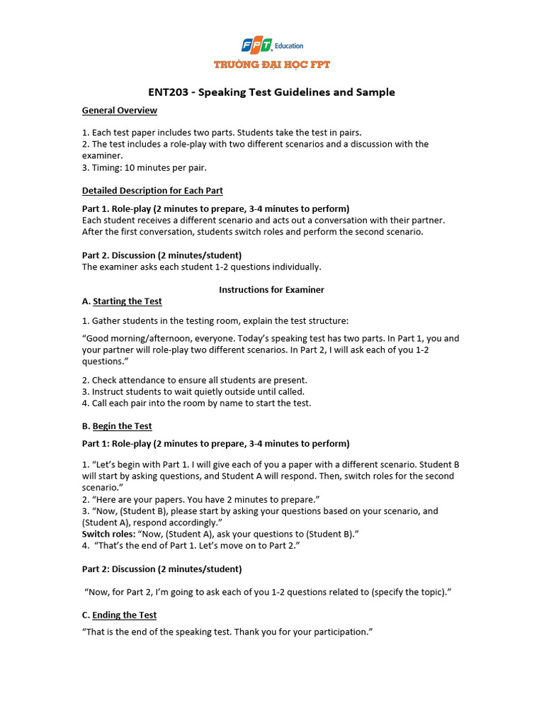 Speaking Test Guidelines and Samples | PDF