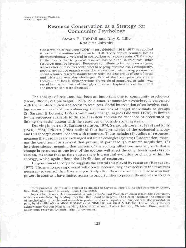 2 - Hobfoll & Lilly, 93 COR Evaluation and Theory | PDF