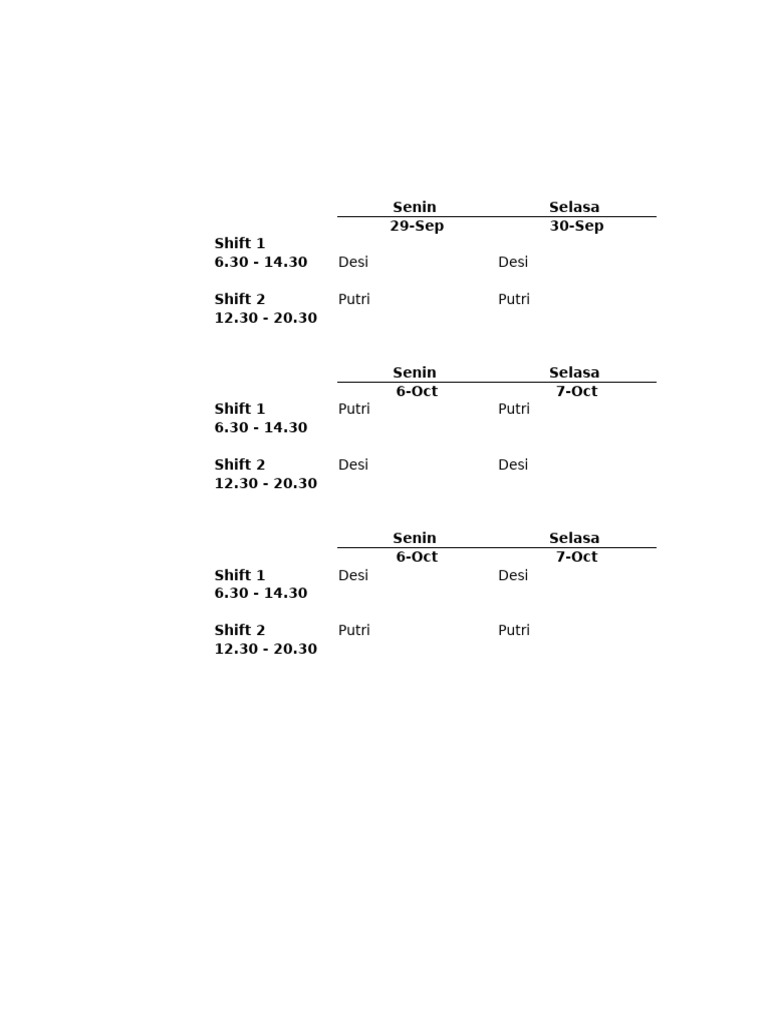 Contoh JADWAL SHIFT | PDF