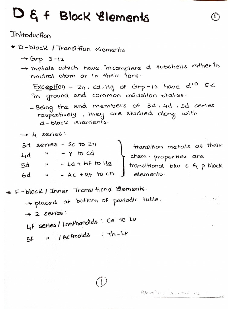D and F Block Elements Notes | PDF