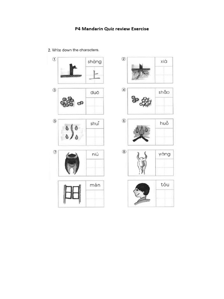 P4 Mandarin Quiz Review Exercise | PDF
