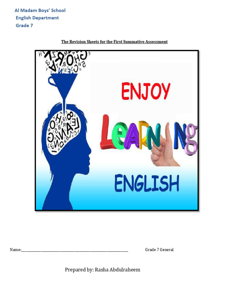 Grade 7 English Revision Sheets | PDF | Television