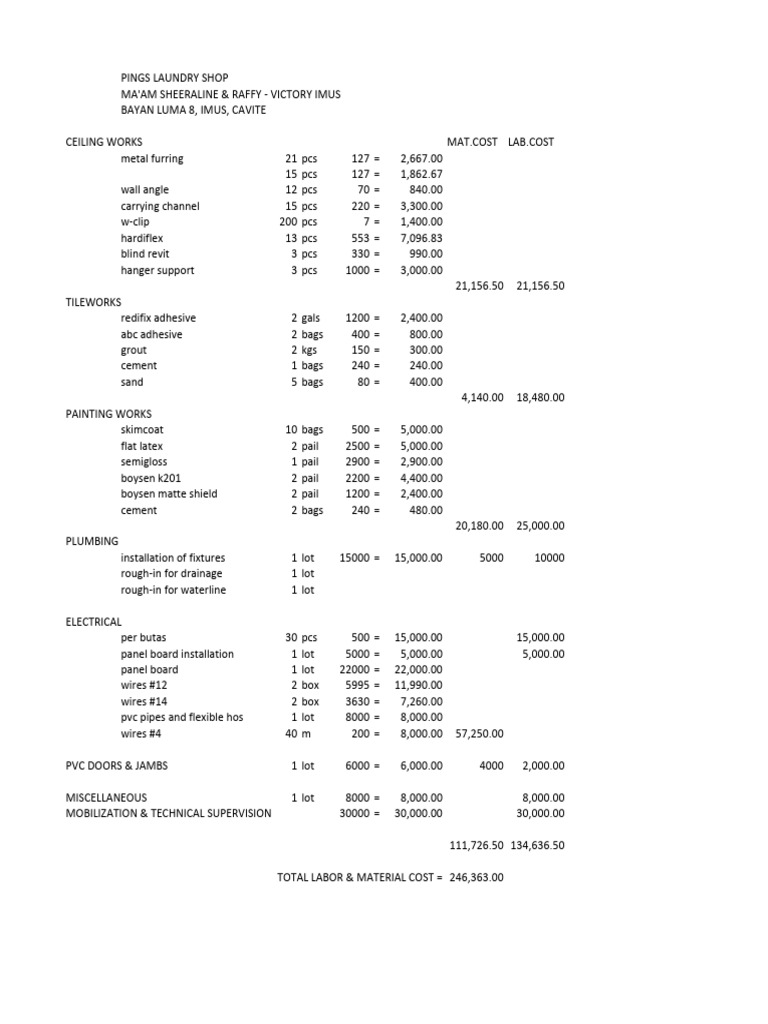 Ping's Laundry Shop (DALI) Bayan Luma 8, Imus - Sample Computation | PDF | Industrial Processes ...