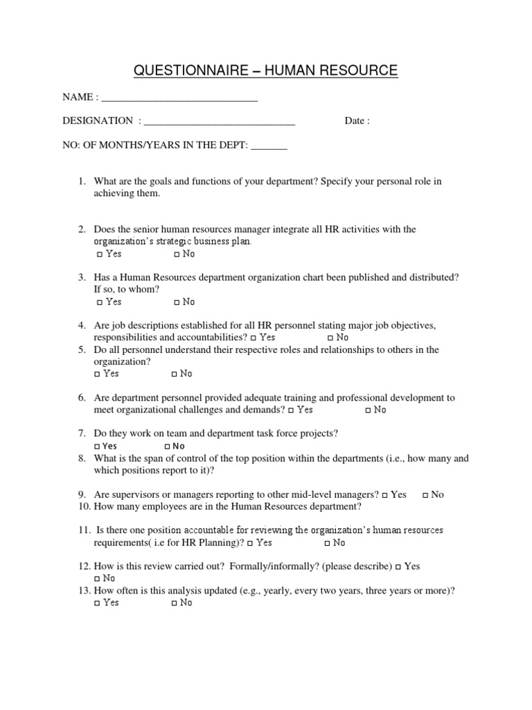 HR Questionnaire | PDF | Recruitment | Employment