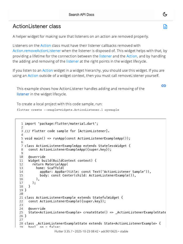 3ActionListener Class - Widgets Library - Dart API | PDF