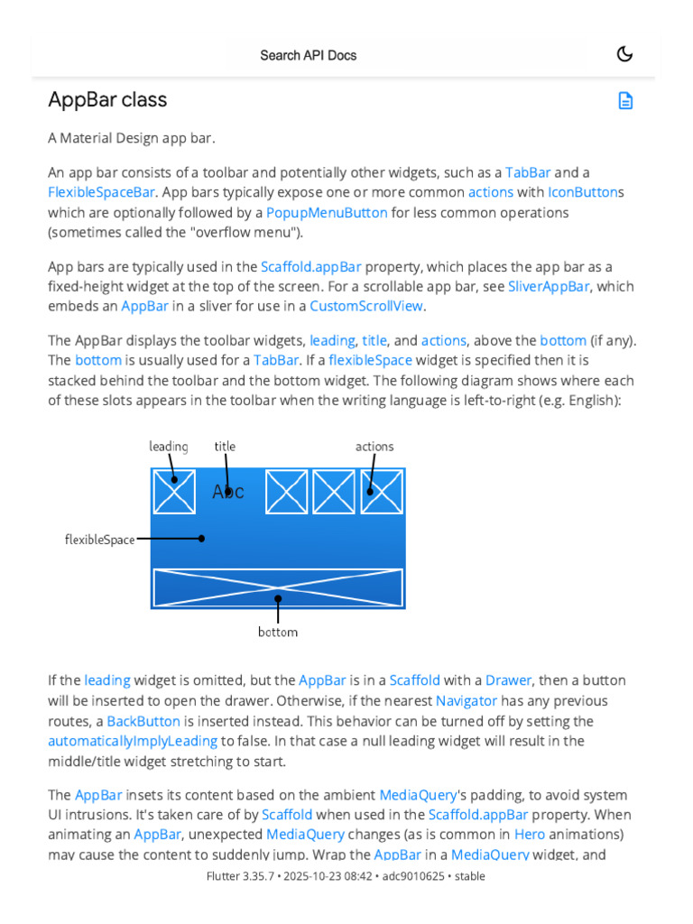 AppBar Class - Material Library - Dart API | PDF