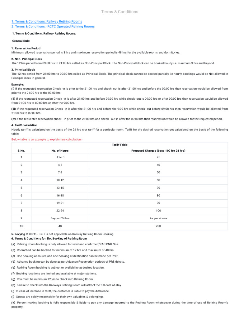 IRCTC Retiring Room | PDF | Dormitory