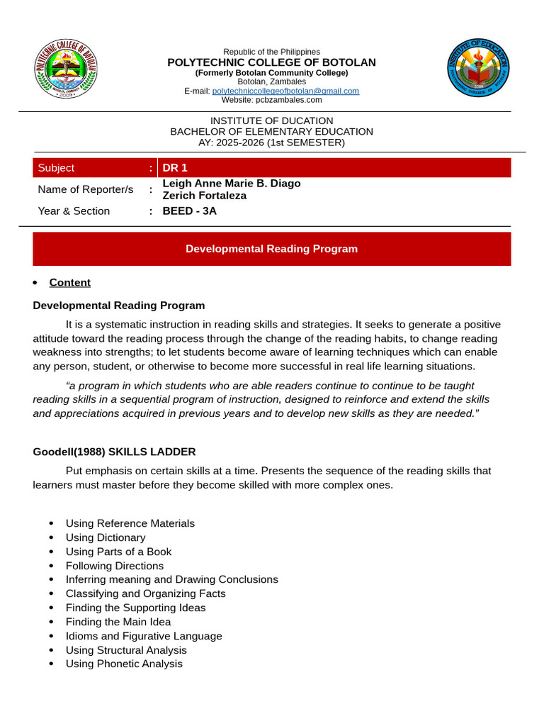 DR1 - DEVELOPMENTAL READING PROGRAMleighzerich | PDF | Phonics | Learning