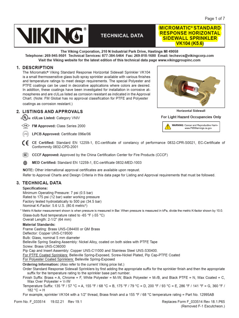 Fire Sprinkler - Data Sheet &QCD | PDF | Mechanical Engineering ...