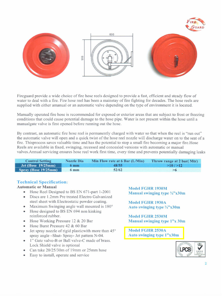 Fire Hose Reel Cabinet - Data Sheet & QCD | PDF