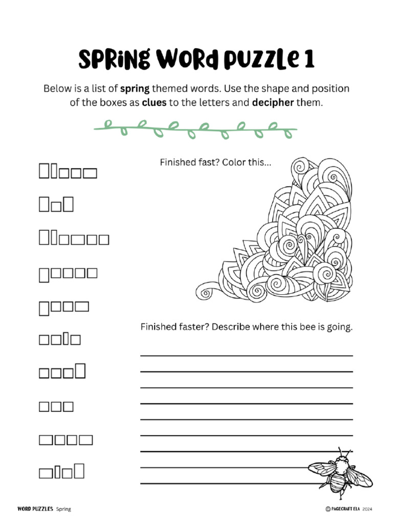 Spring Vocab Puzzle Printable | PDF