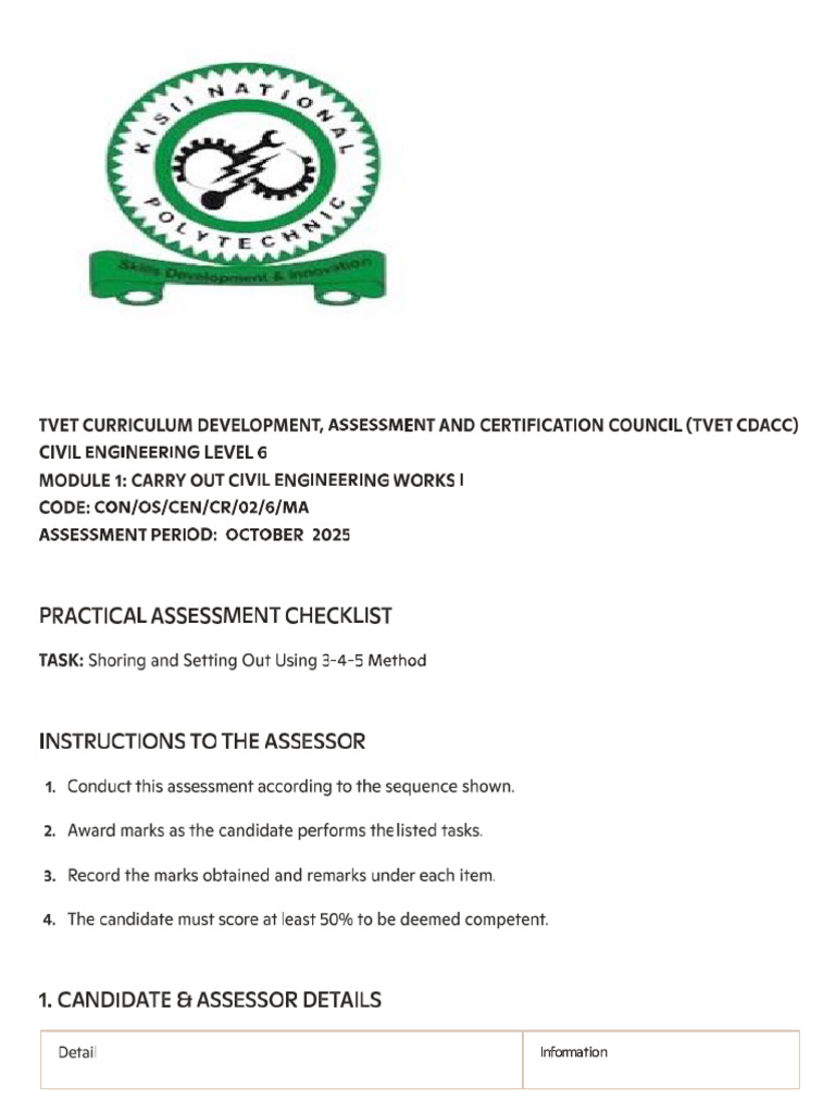 Observation Checklist For Shoring and Setting Out | PDF