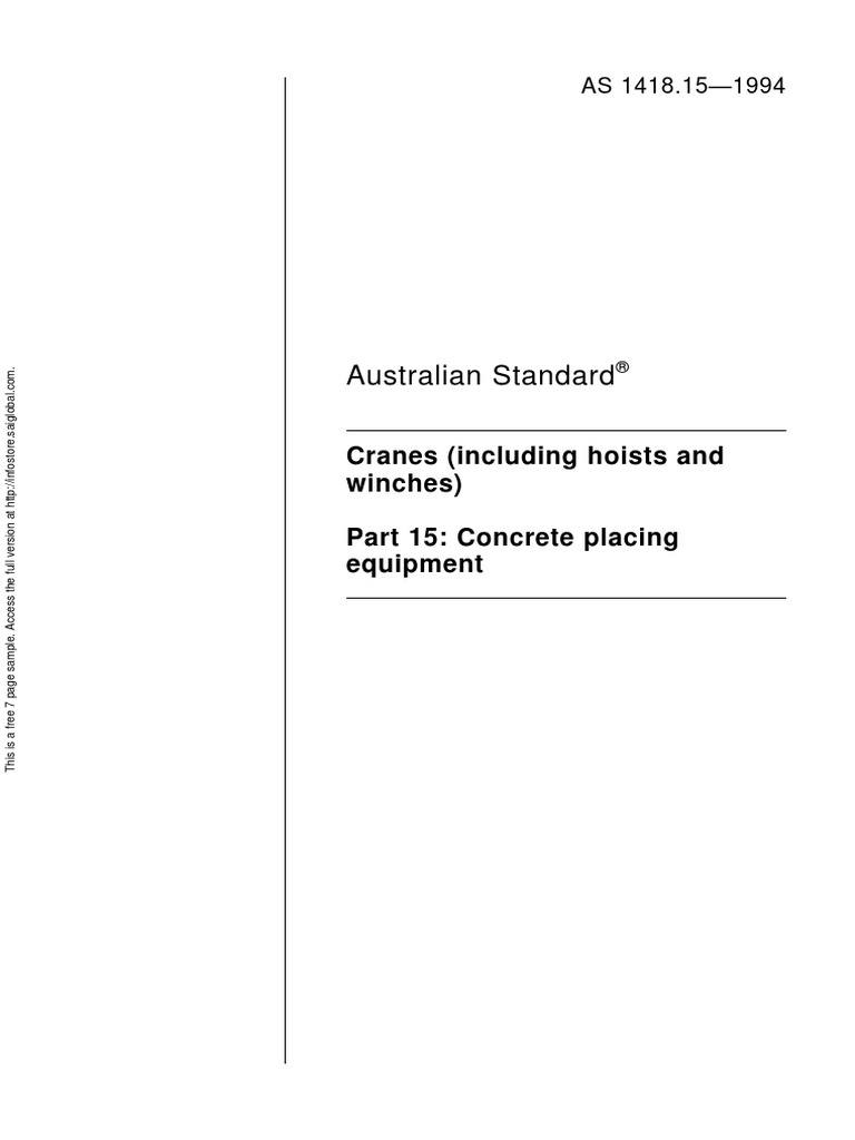 As 1418.15-1994 Cranes (Including Hoists and Winches) Concrete Placing ...