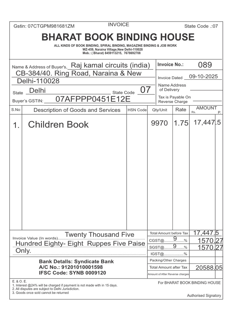Bharat Book Bi9nding House Orignal Biil Book | PDF | Taxes | Government ...