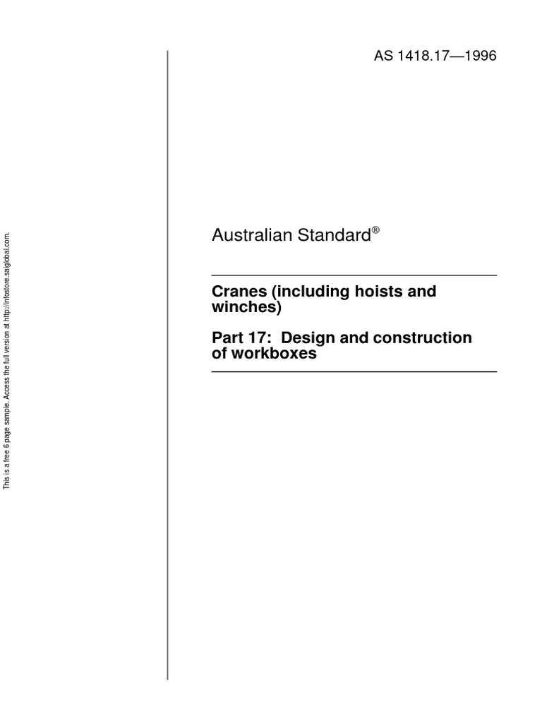 As 1418.17-1996 Cranes (Including Hoists and Winches) Design and ...
