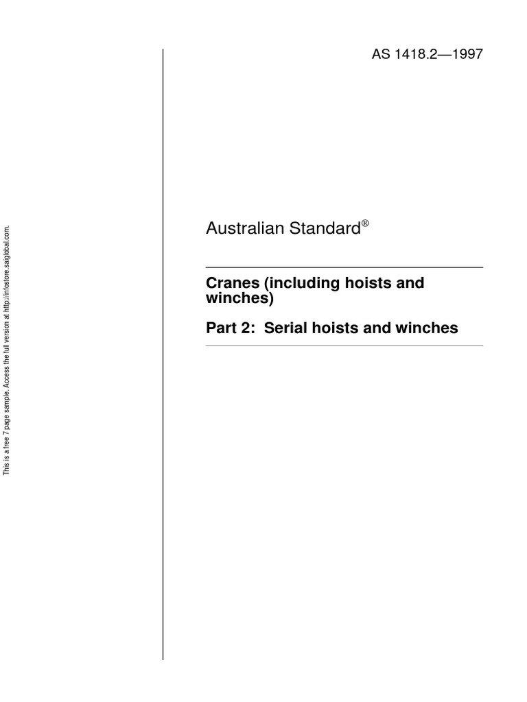As 1418.2-1997 Cranes (Including Hoists and Winches) Serial Hoists and ...