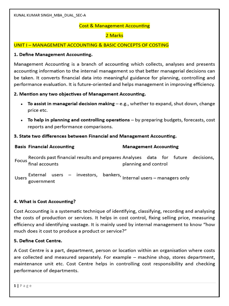 Management Accounting Concepts Explained | PDF | Cost Accounting | Cash ...