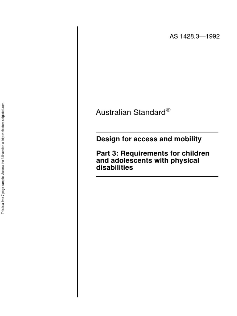 As 1428.3-1992 Design For Access and Mobility Requirements For Children ...