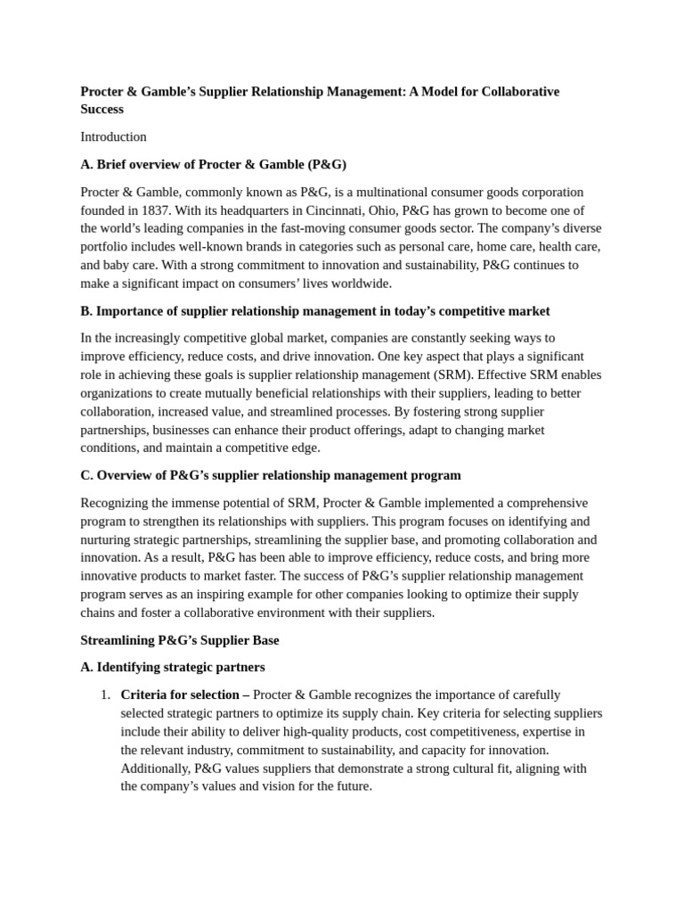 P&G's Supplier Relationship Management Model | PDF | Supply Chain ...