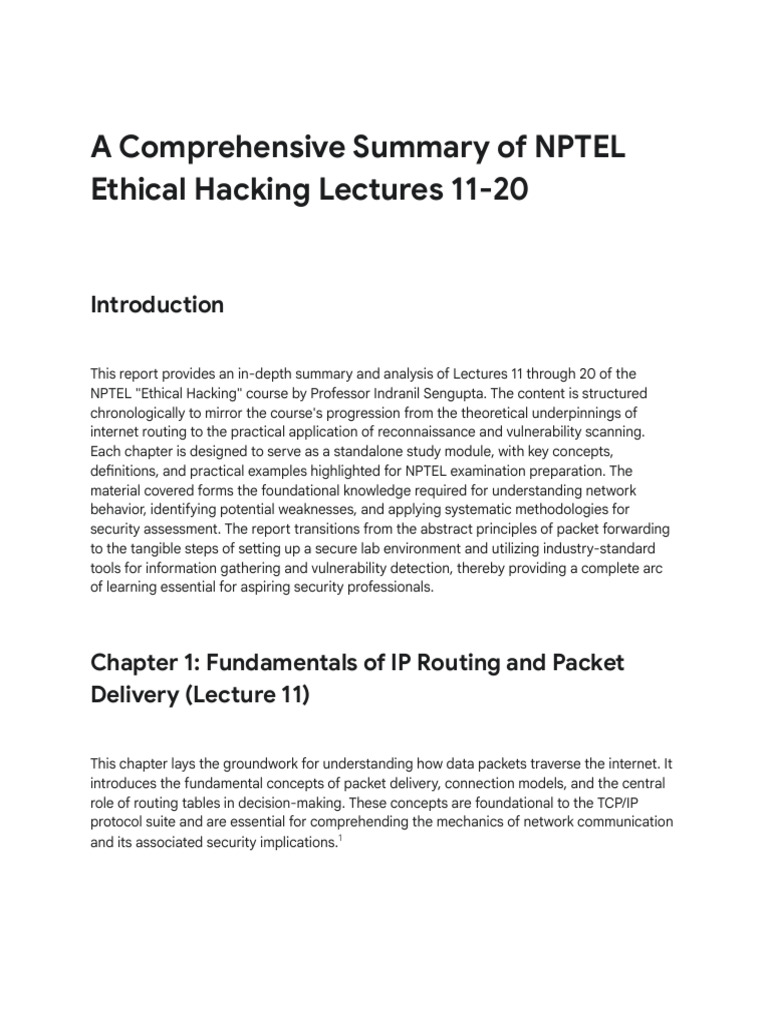 NPTEL Ethical Hacking Summary | PDF | I Pv6 | Routing