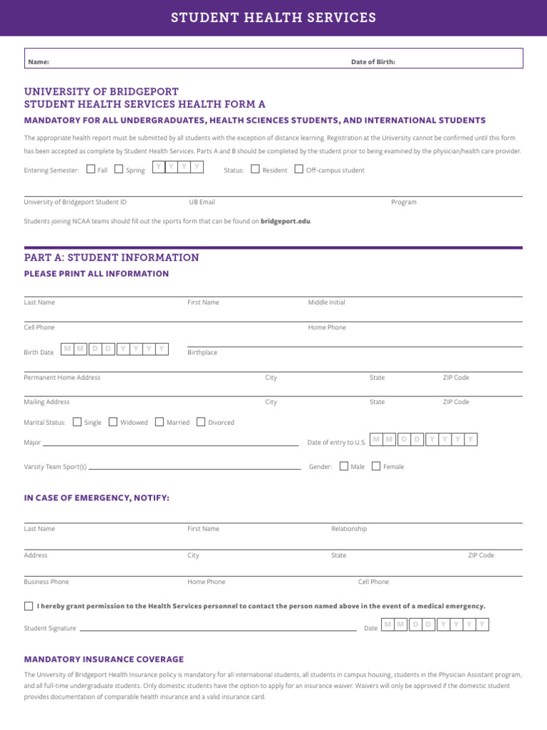 Health Form | PDF | Health Sciences | Pediatrics