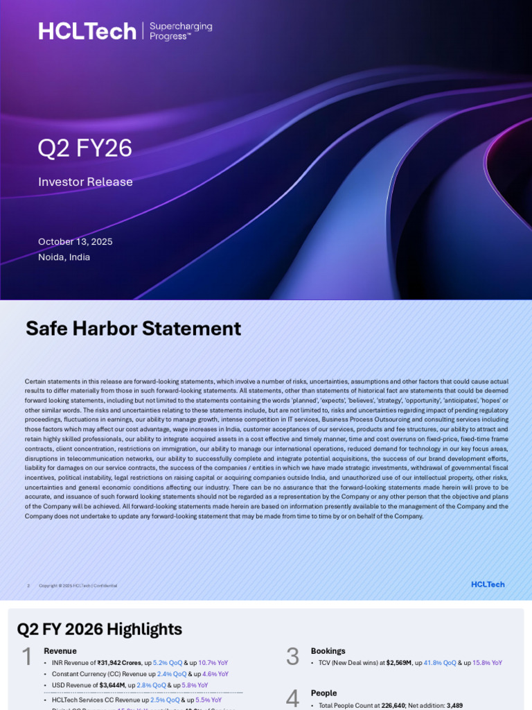 HCLTech Q2 FY26 Investor Release | PDF | Artificial Intelligence ...