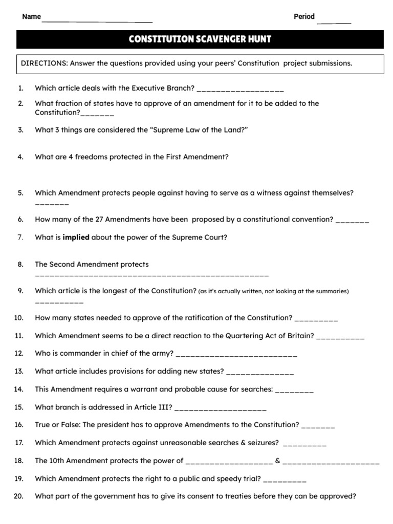 Constitution Scavenger Hunt Guide | PDF | Government | Political Charters