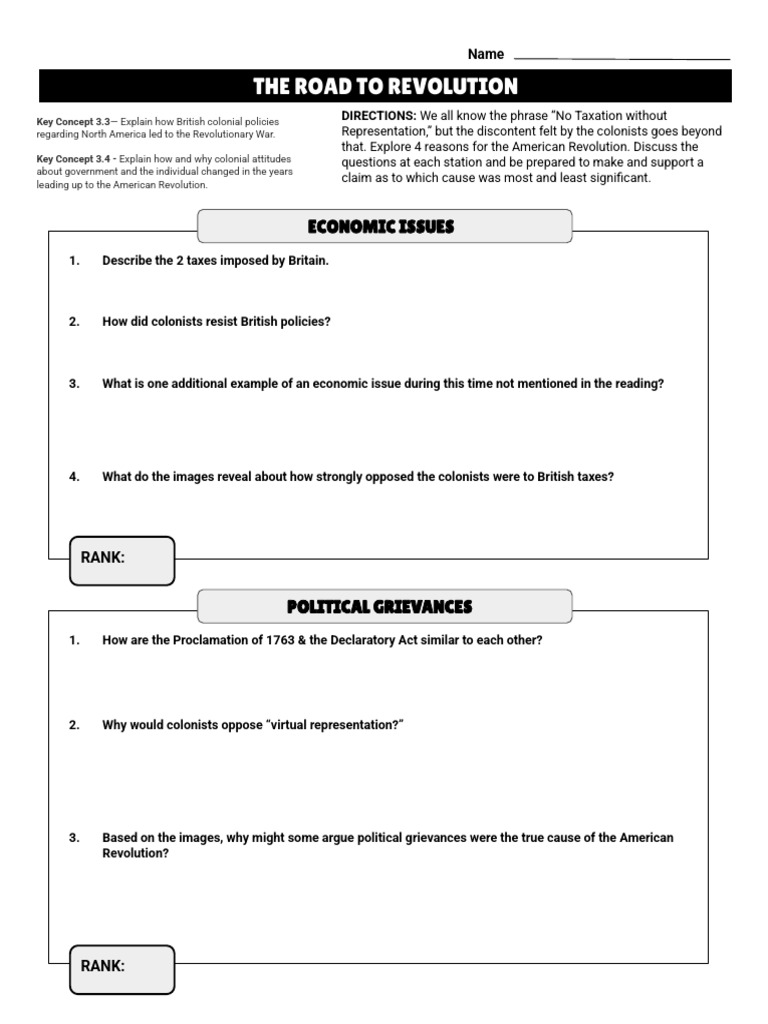Road To Revolution Activity 1 | PDF