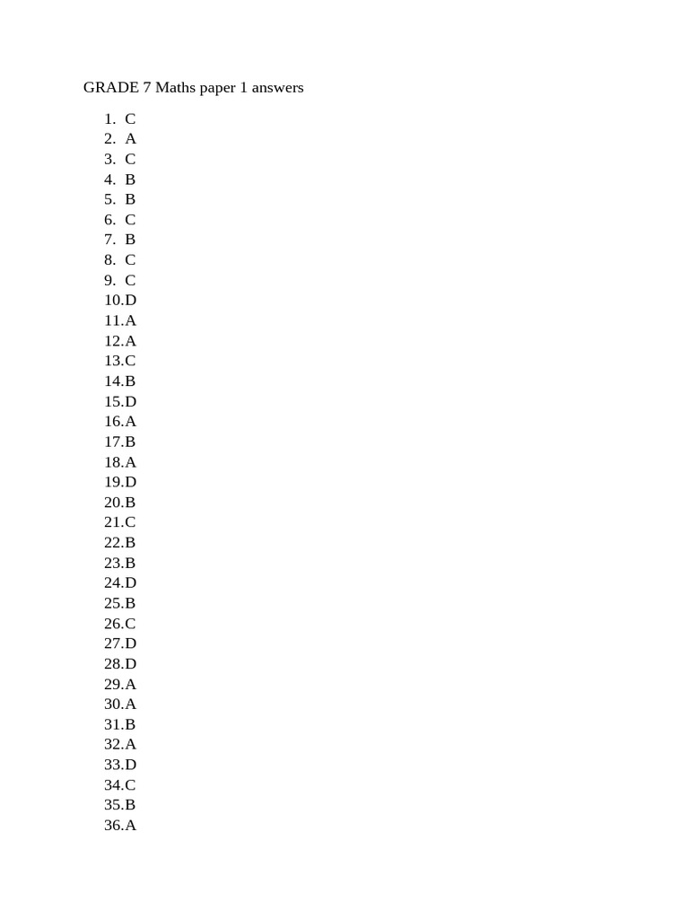 Grade 7 Maths Paper 1 Answers | PDF
