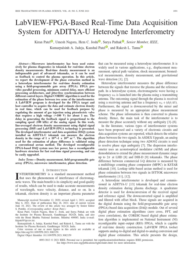 LabVIEW-FPGA-Based Real-Time Data Acquisition System for ADITYA-U Heterodyne Interferometry ...