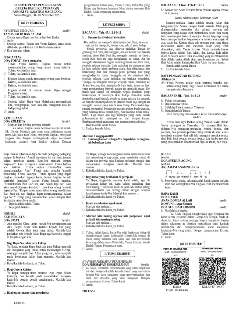 Teks Misa Pesta Pemberkatan Gereja Basilik Lateran | PDF