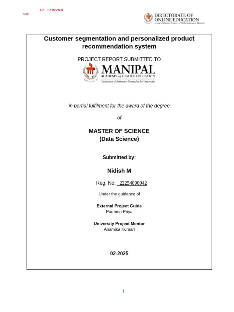 22254090042- Nidish - Step 3A - Project Report (MDS6406) | PDF | Market ...