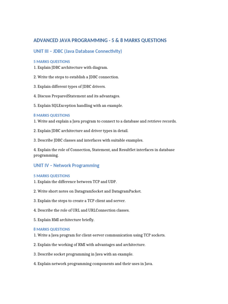 Advanced Java Programming: JDBC, Networking, AWT | PDF