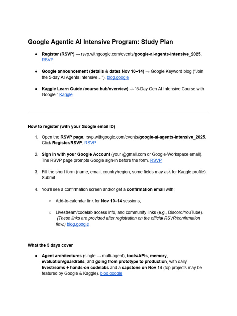Google Agentic AI Intensive Program - Study Plan | PDF | Computing | Software Engineering
