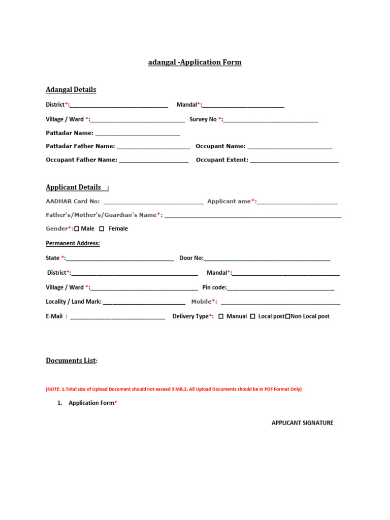 Adangal Application Form Template | PDF