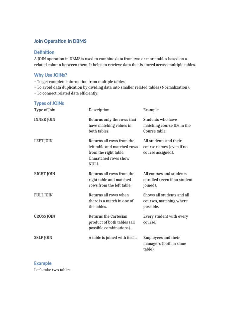 Join Operation in DBMS | PDF | Databases | Data Management