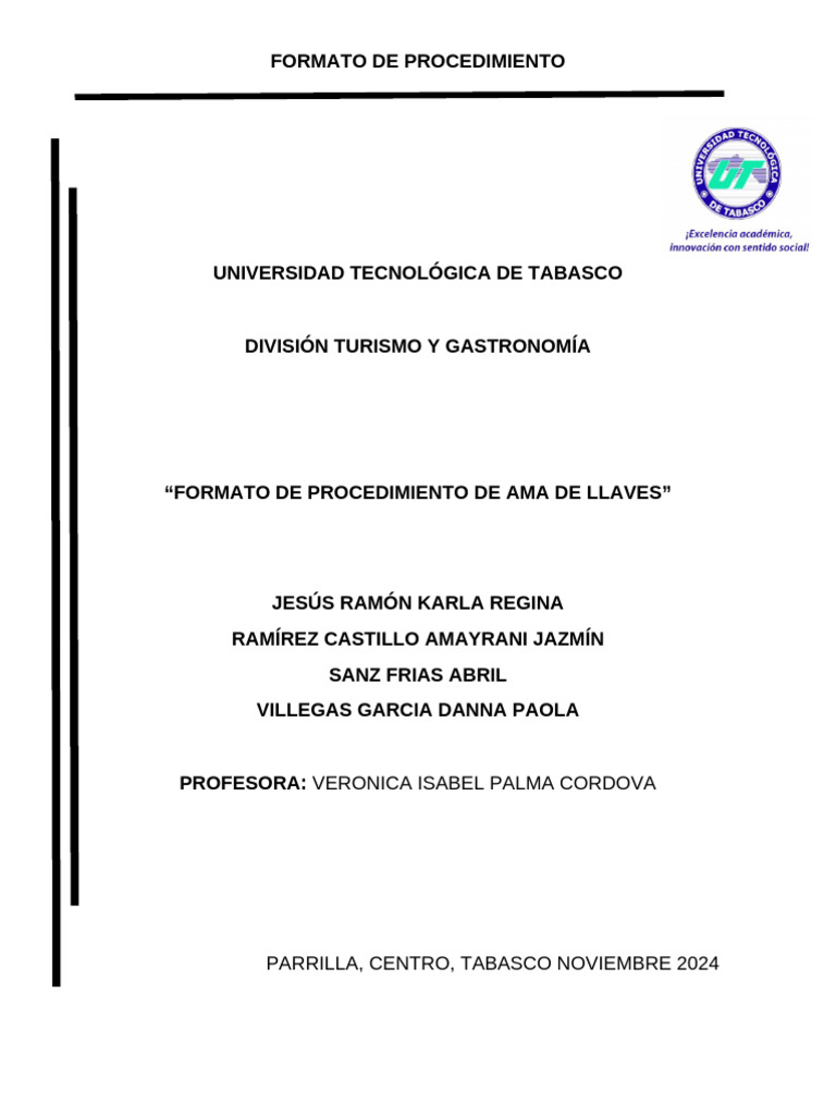 FORMATO DE PROCEDIMIENTO AMA DE LLAVES | PDF
