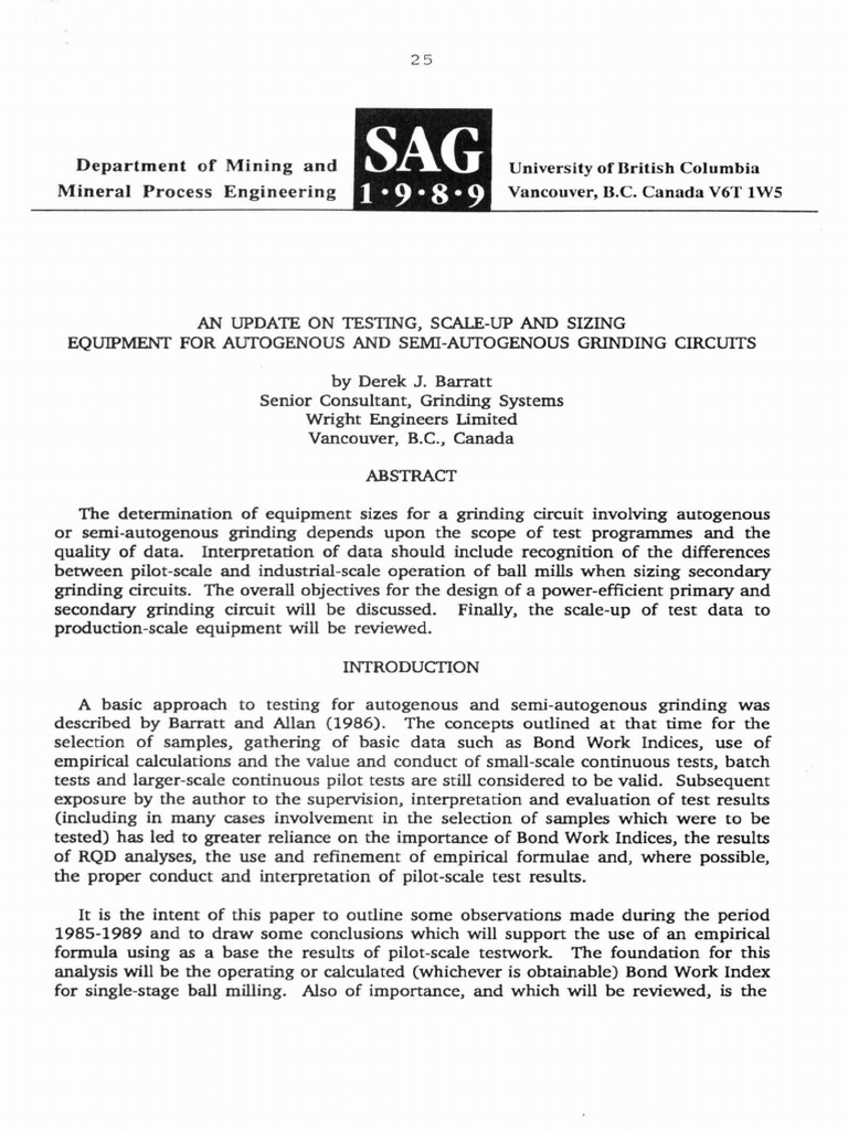 An Update On Testing, Scale-Up and Sizing Equipmen - 05 | PDF | Mill ...