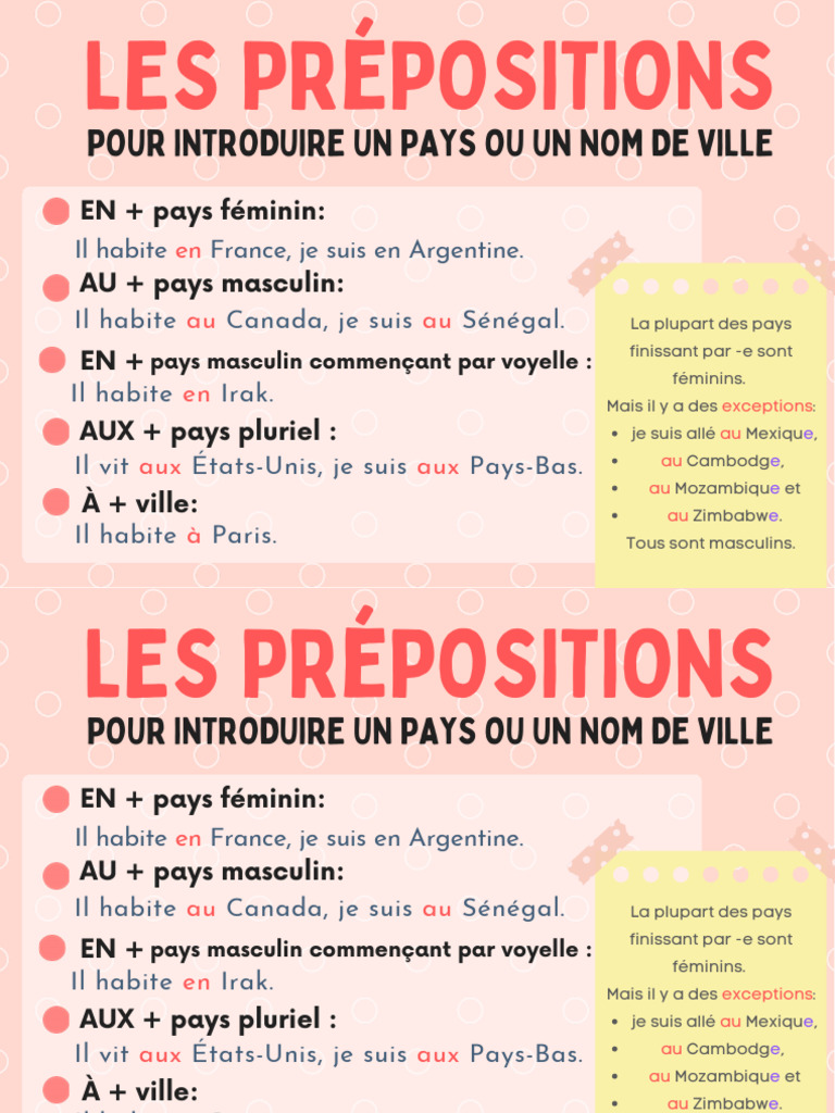 Les Prépositions Des Villes Et Pays | PDF