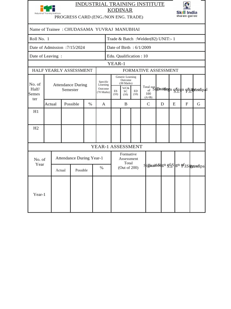 ITI Kodinar Welder Progress Cards | PDF | Methodology | Procedural ...