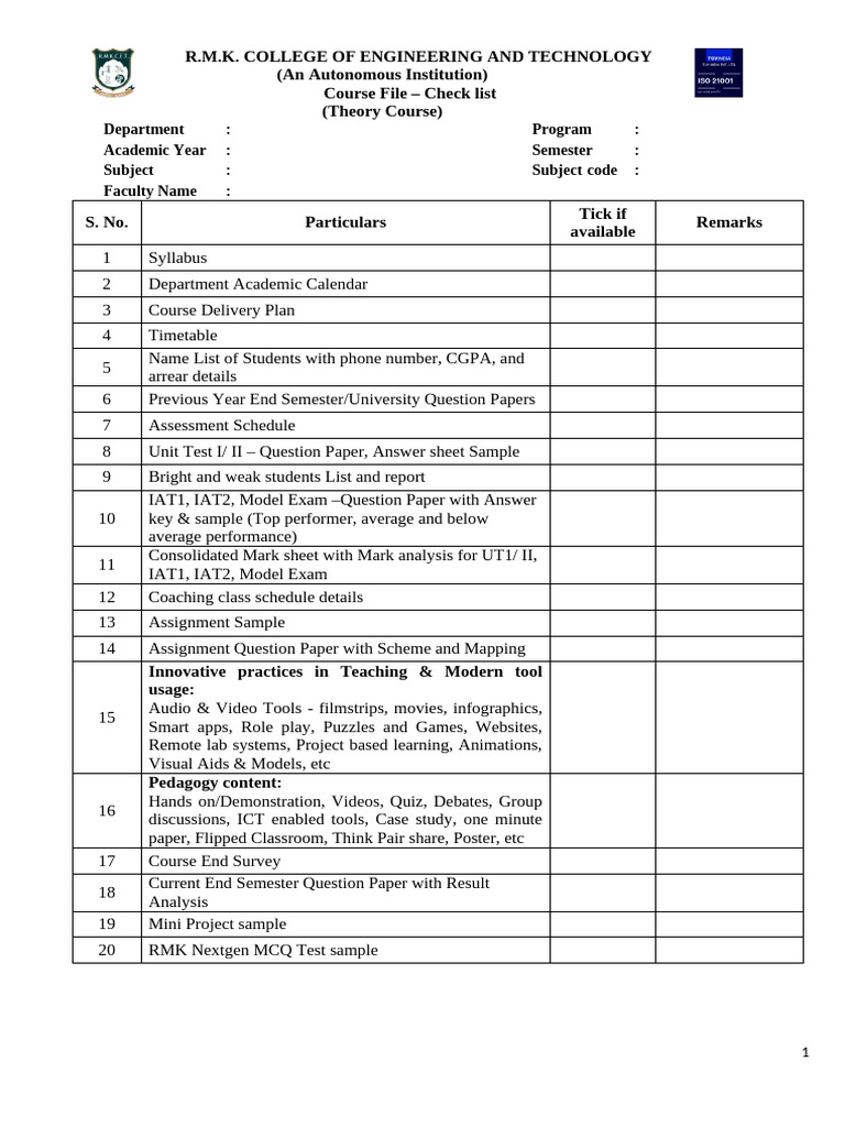 Course File Content | PDF