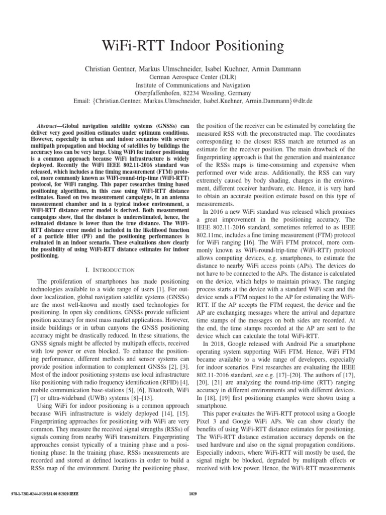 WiFi-RTT Indoor Positioning | PDF | Wi Fi | Ultra Wideband