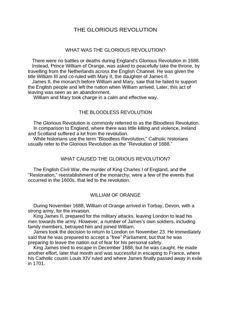 Overview of the Glorious Revolution | PDF | Kingdom Of England ...
