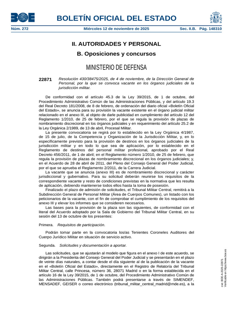 Disposición 22871 Del BOE Núm. 272 de 2025 | PDF | Jurisdicción ...