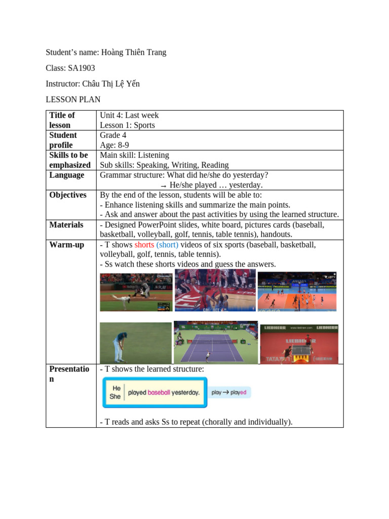 Grade 4 Sports Lesson Plan | PDF