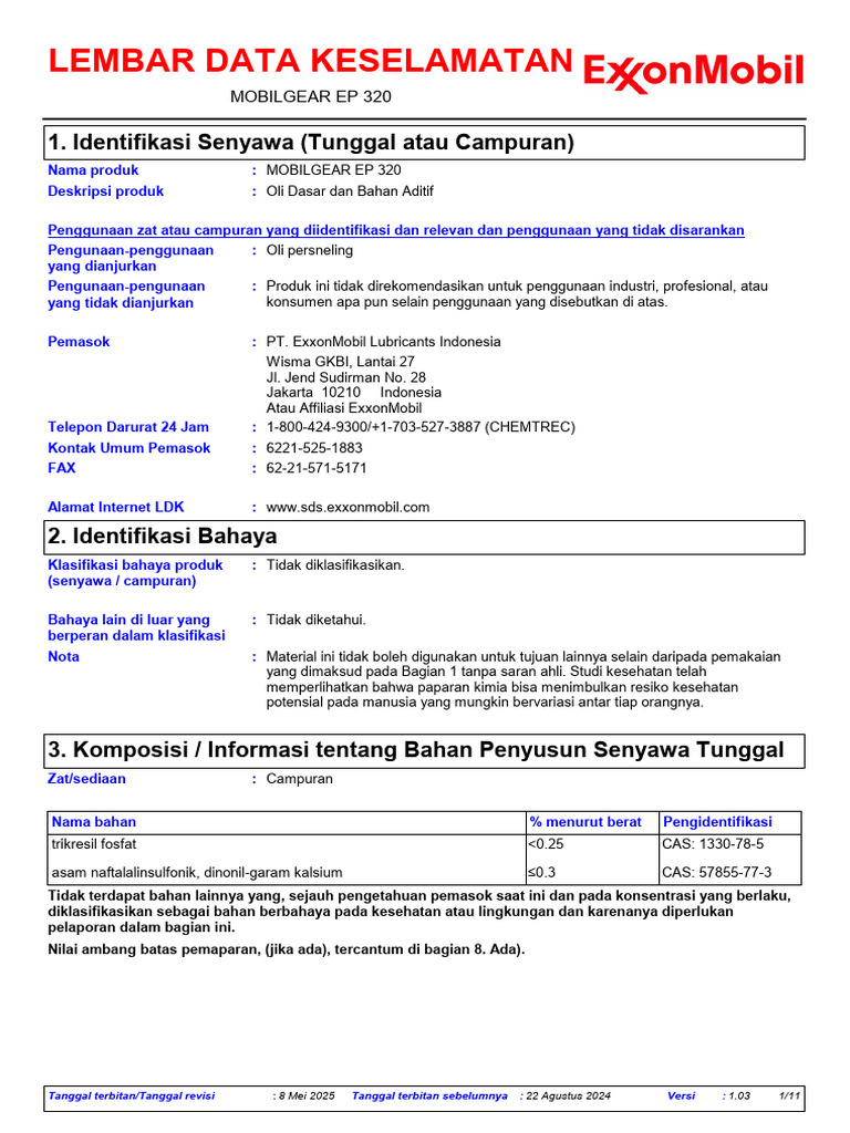 SDS ExxonMobil Mobilgear EP 320 | PDF