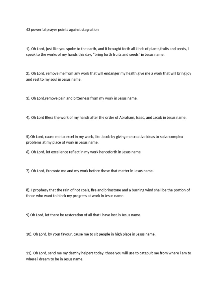 43 Prayer Points to Overcome Stagnation | PDF | Religious Belief And ...